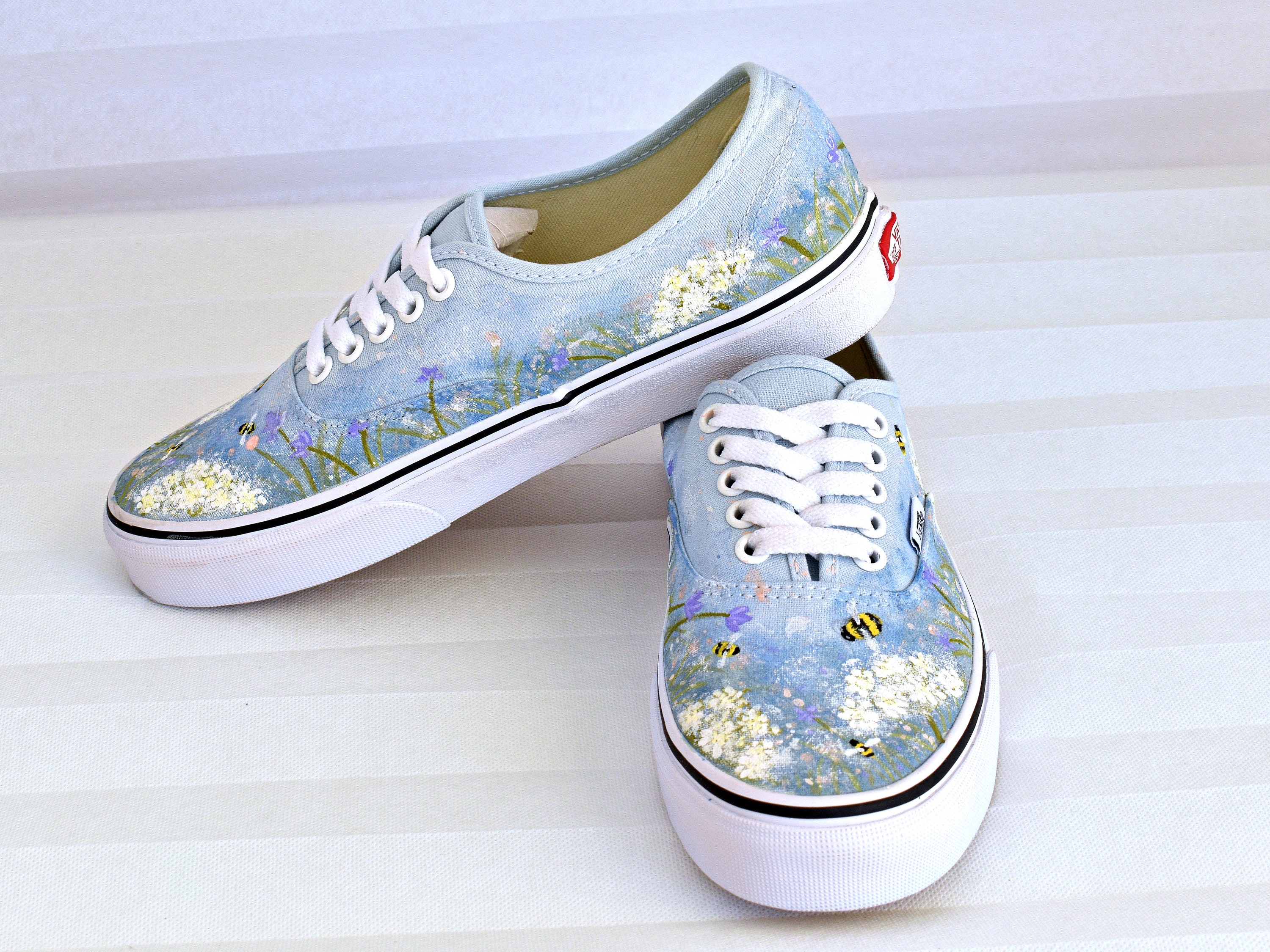 Custom Painted Shoes With Wildflowers and Bees Painting, Vans Custom ...