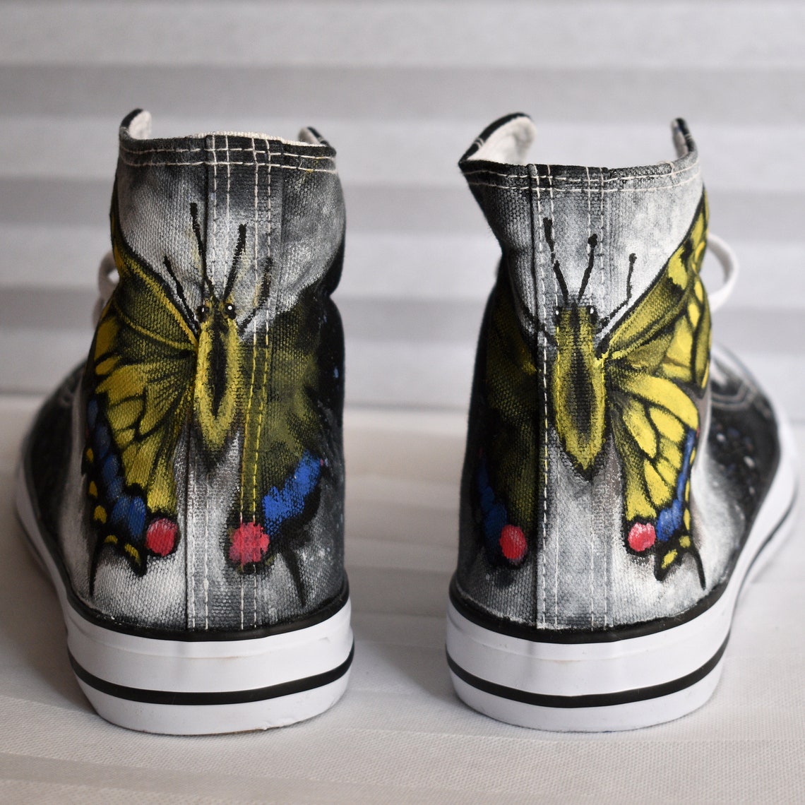 Custom Converse Trainers With Black Butterfly, Insect Hand Painted ...