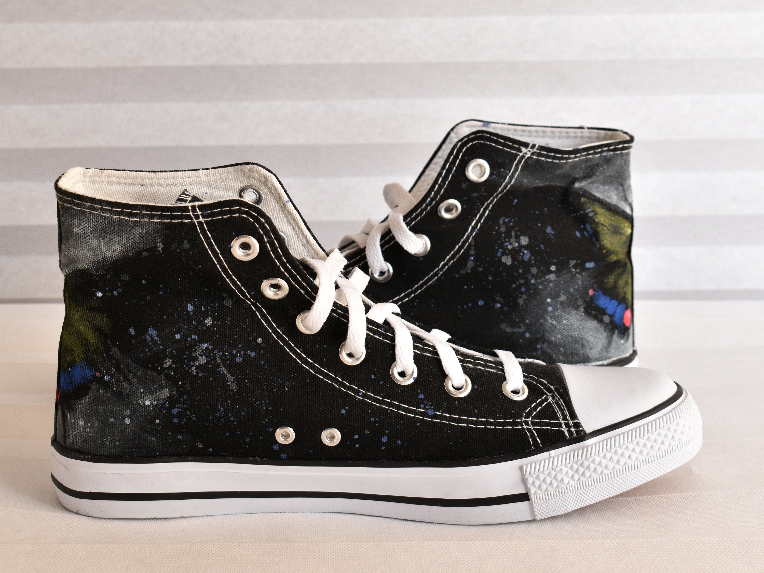 Custom Converse Trainers With Black Butterfly, Insect Hand Painted ...