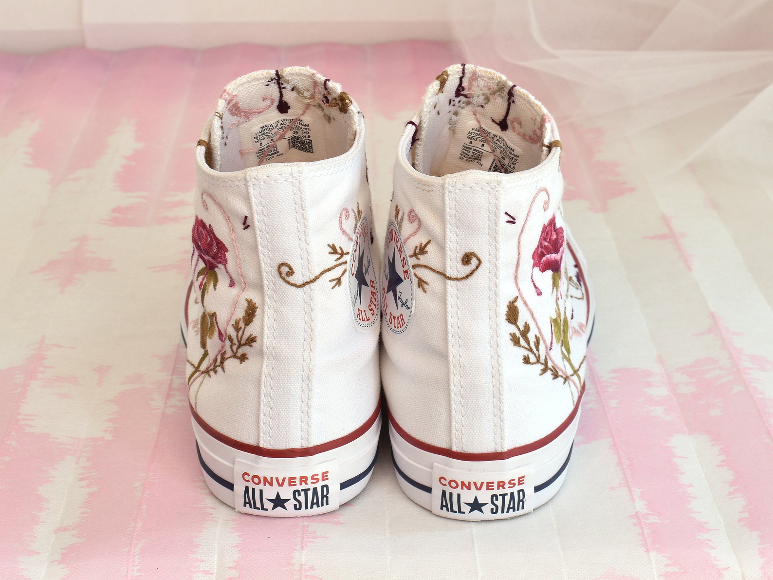 Embroidered Converse Sneakers With Painted Dripping Rose & Stitched ...