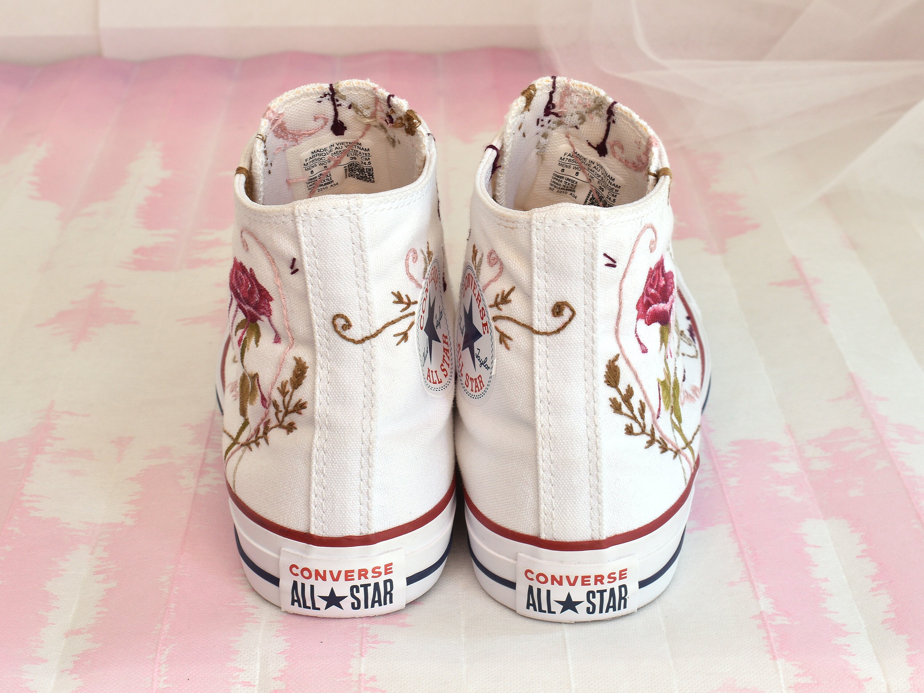 Embroidered Converse Sneakers With Painted Dripping Rose & Stitched ...