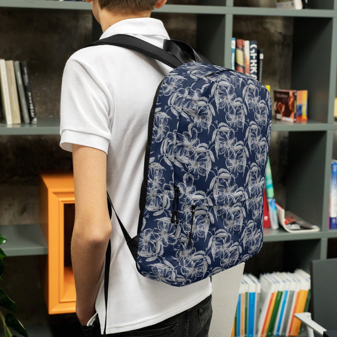 Blue Floral Backpack With Hand Drawn Flower Pattern. Maximalist ...