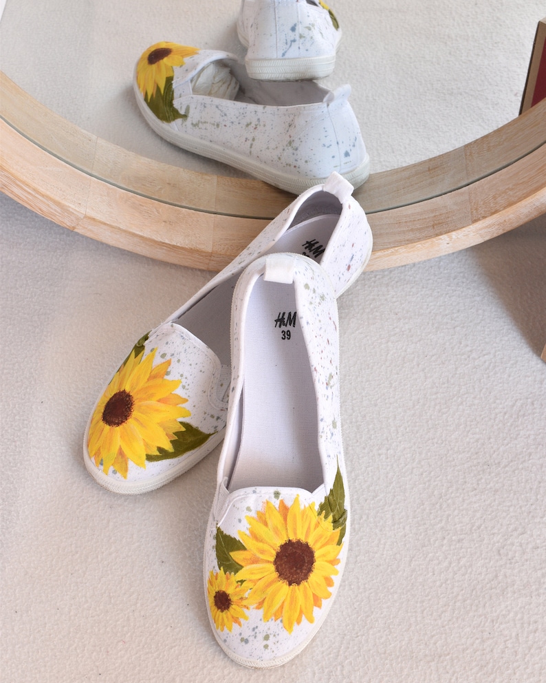 Sunflower Painted Sneakers, Custom Vans Shoes With Yellow Flowers ...