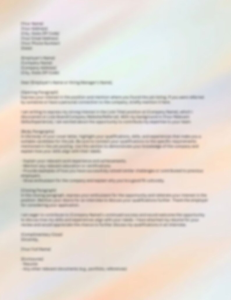 Printable Professional Cover Letter Template - Etsy