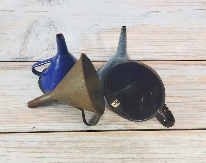 Metal Funnels, Rust Funnel, Antique Funnel, Metal Enamel Funnel, Set of ...