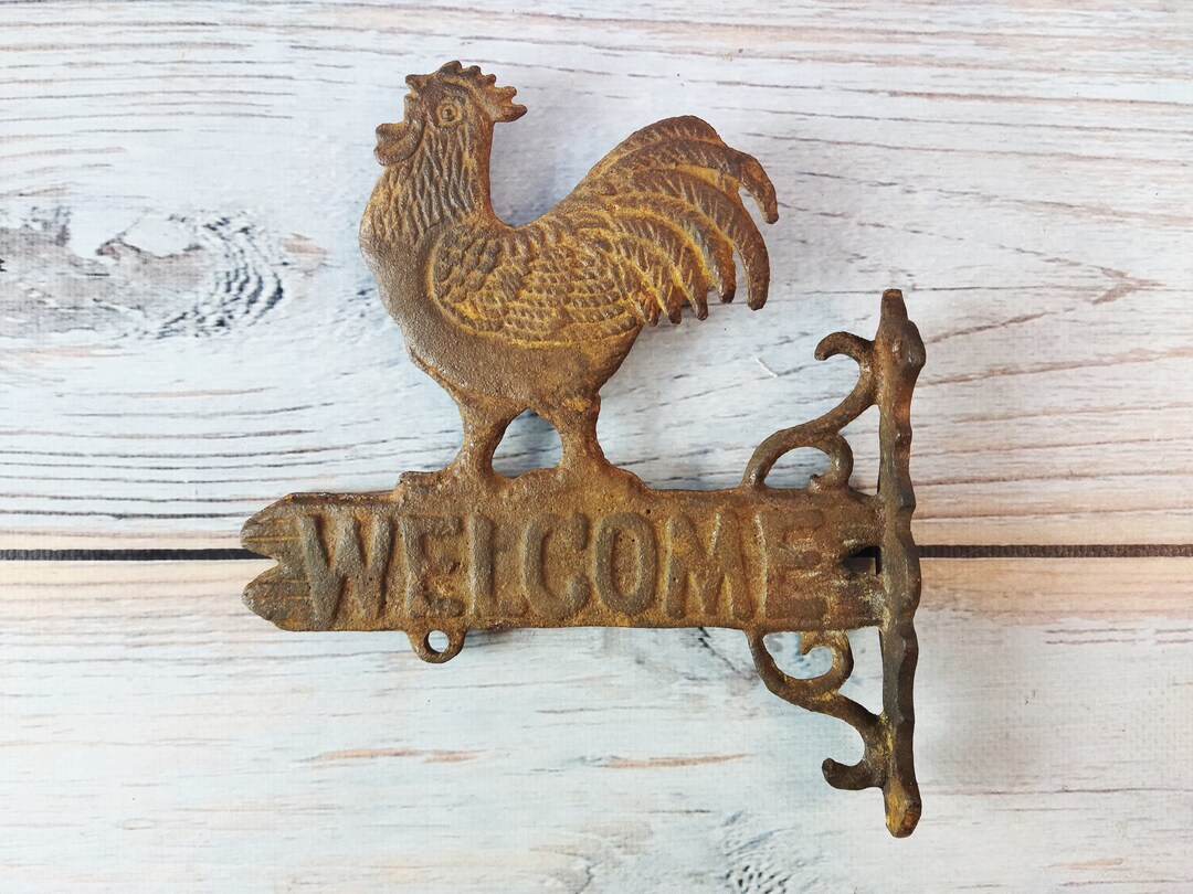 Entrance Sign, Front Door Sign, Wall Sign, Welcome, Rooster, Rust Metal ...