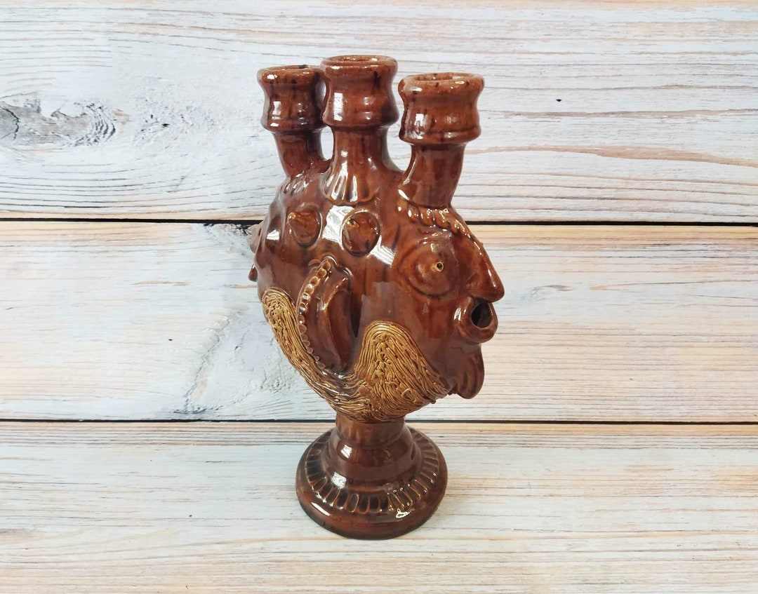 Antique Clay Candlestick Devil Double-faced Devil Statuette - Etsy