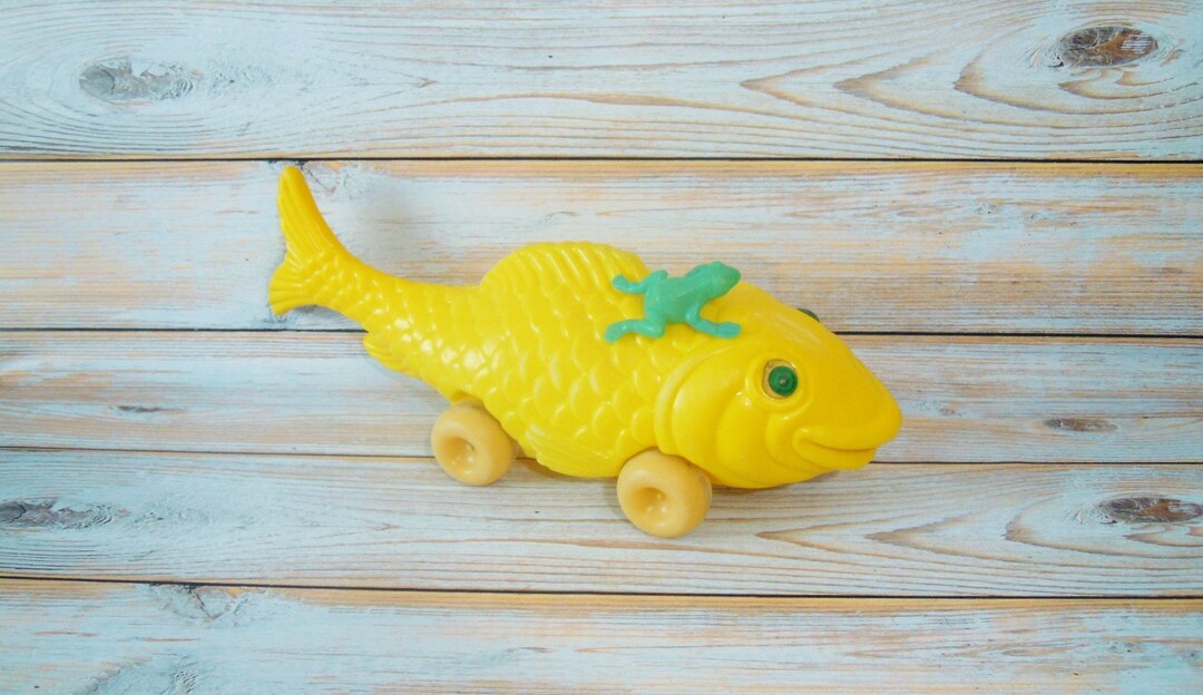 Plastic Toy, Big Fish on Wheels, Fish With a Frog, A Big Fish With a ...