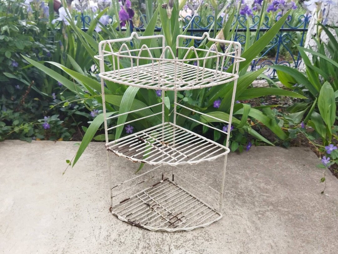 Metal Angular Three-tiered Shelf, Metal Corner Shelf, Wall Hanging ...