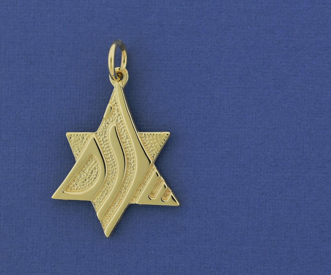 Solid 14k Gold Shalom Star of David Pendant, Reversible Shalom in ...