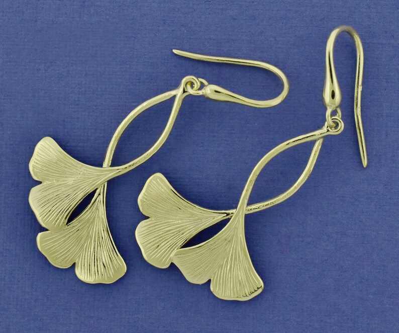 Gold Double Ginkgo Leaf Earrings Solid 14k Ginkgo Dangle - Etsy UK