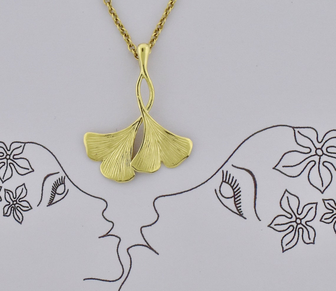 Little Double Ginkgo Leaf Pendant Solid 14k Gold Ginkgo - Etsy