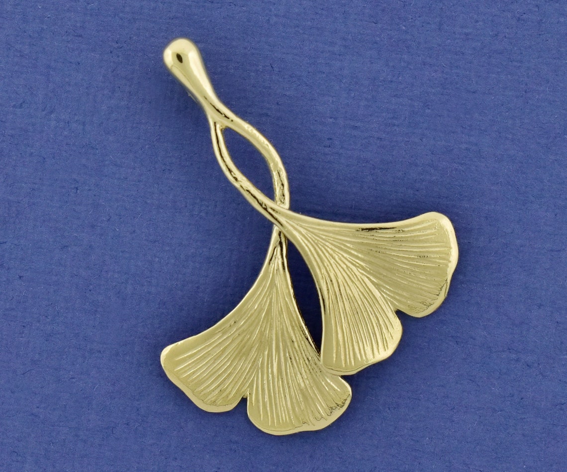 Little Double Ginkgo Leaf Pendant Solid 14k Gold Ginkgo - Etsy