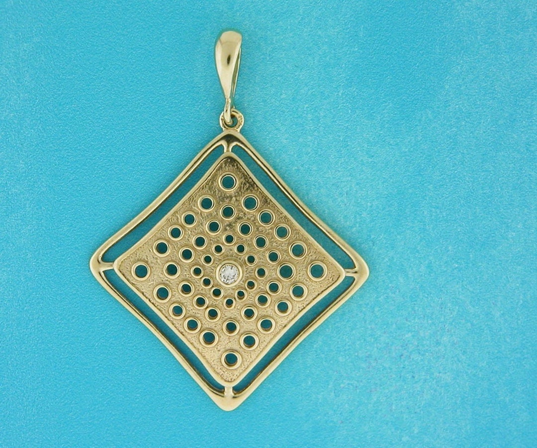 Solid 14K Gold & Diamond Pendant, Square Shape Pendant - Etsy