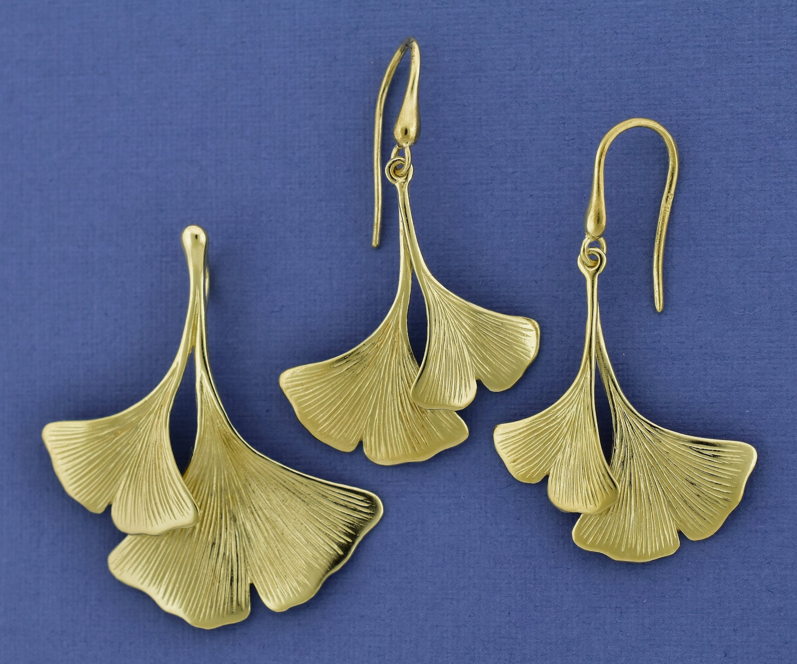 14k Double Ginkgo Leaf Earrings, Solid Gold Leaf Dangles - Etsy
