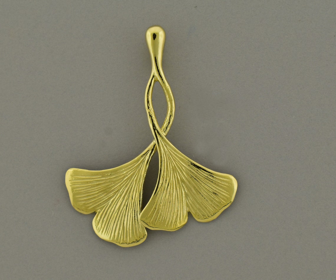 Little Double Ginkgo Leaf Pendant Solid 14k Gold Ginkgo - Etsy
