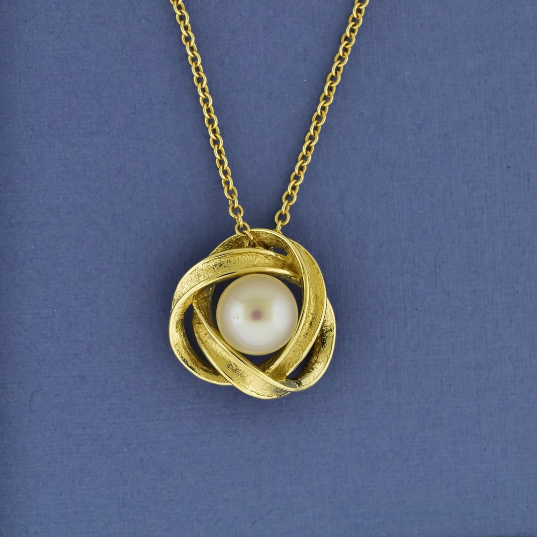 Solid 14k Gold Infinity Slide Pendant, Pearl Love Knot Pendant, Trendy ...