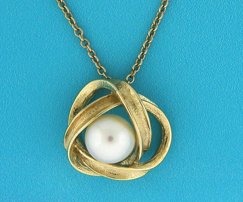 Solid 14k Gold Infinity Slide Pendant, Pearl Love Knot Pendant, Trendy ...