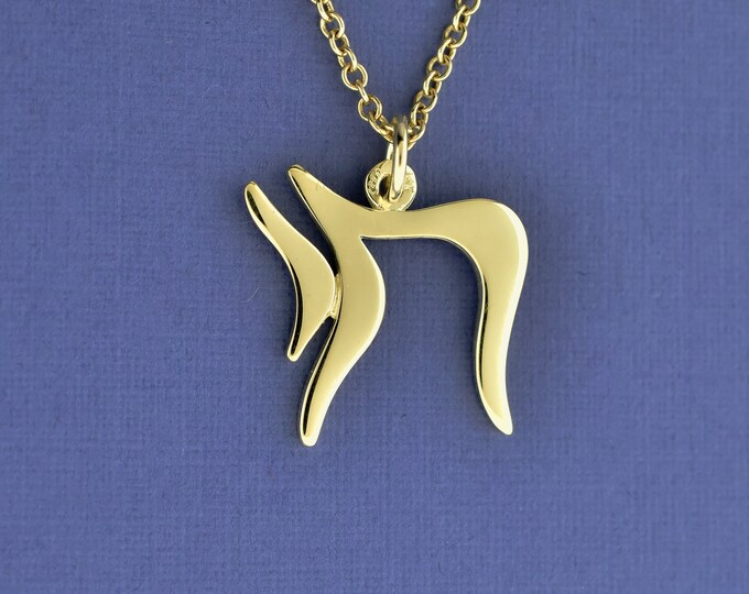 Solid Gold Chai Pendant, 14K Hebrew Symbol of Life Charm, Made in ...