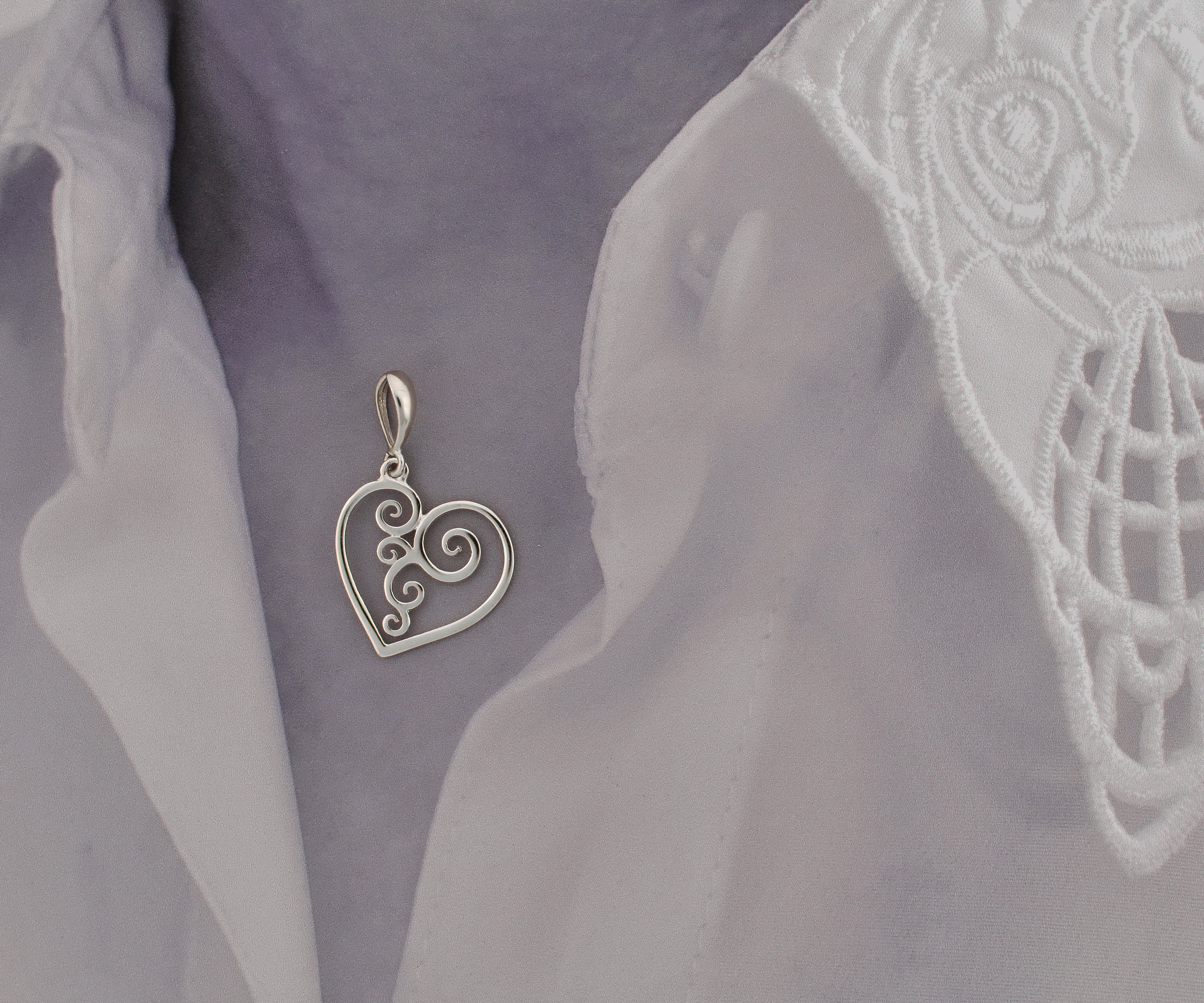 White Gold Heart Pendant Solid 14k Heart Necklace Spiral | Etsy