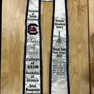 Custom College Graduation Sash, Personalized Graduation Stole, Custom ...