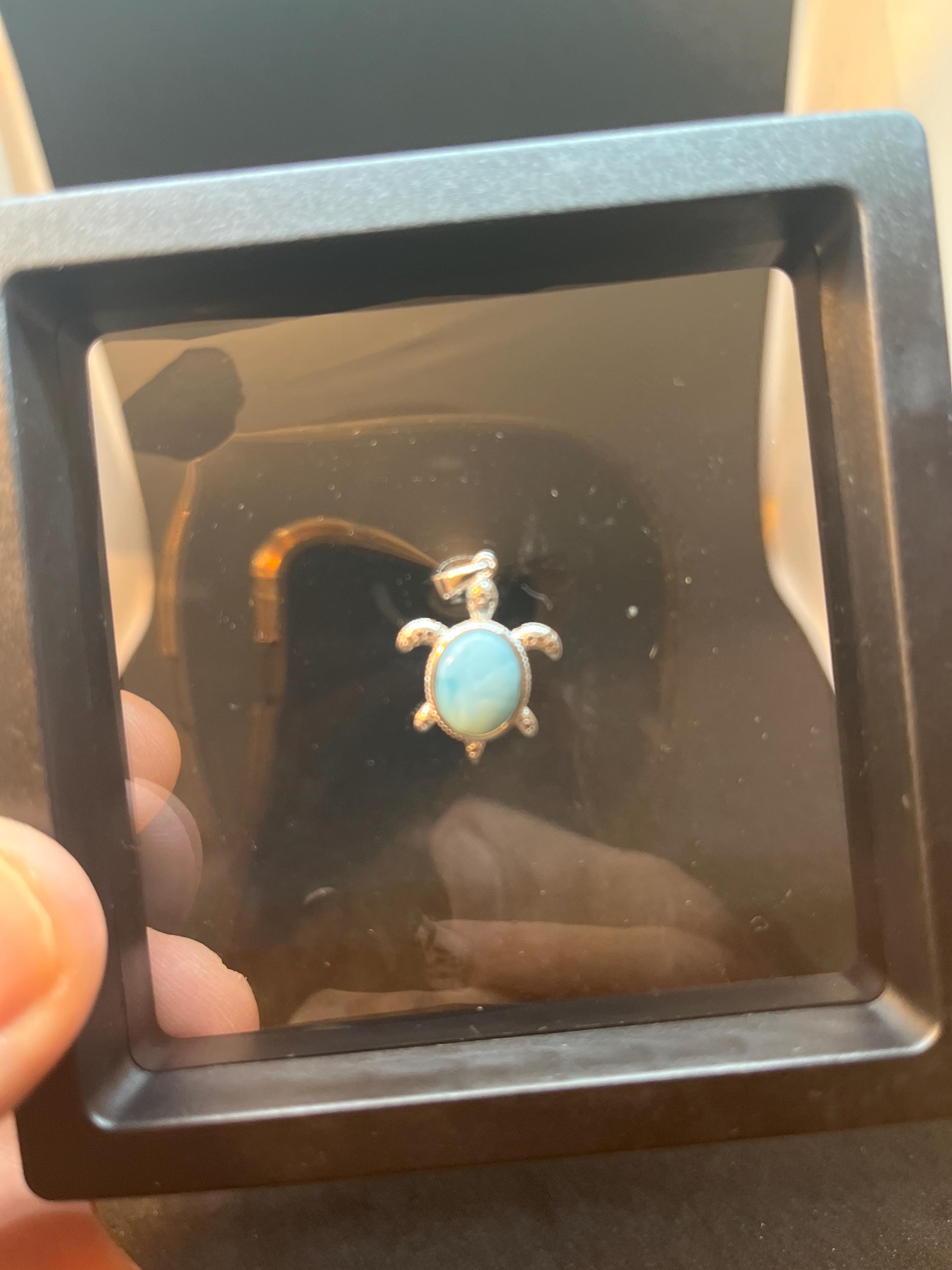 Natural Larimar Turtle Necklace, Sterling Silver Larimar Turtle Pendant ...