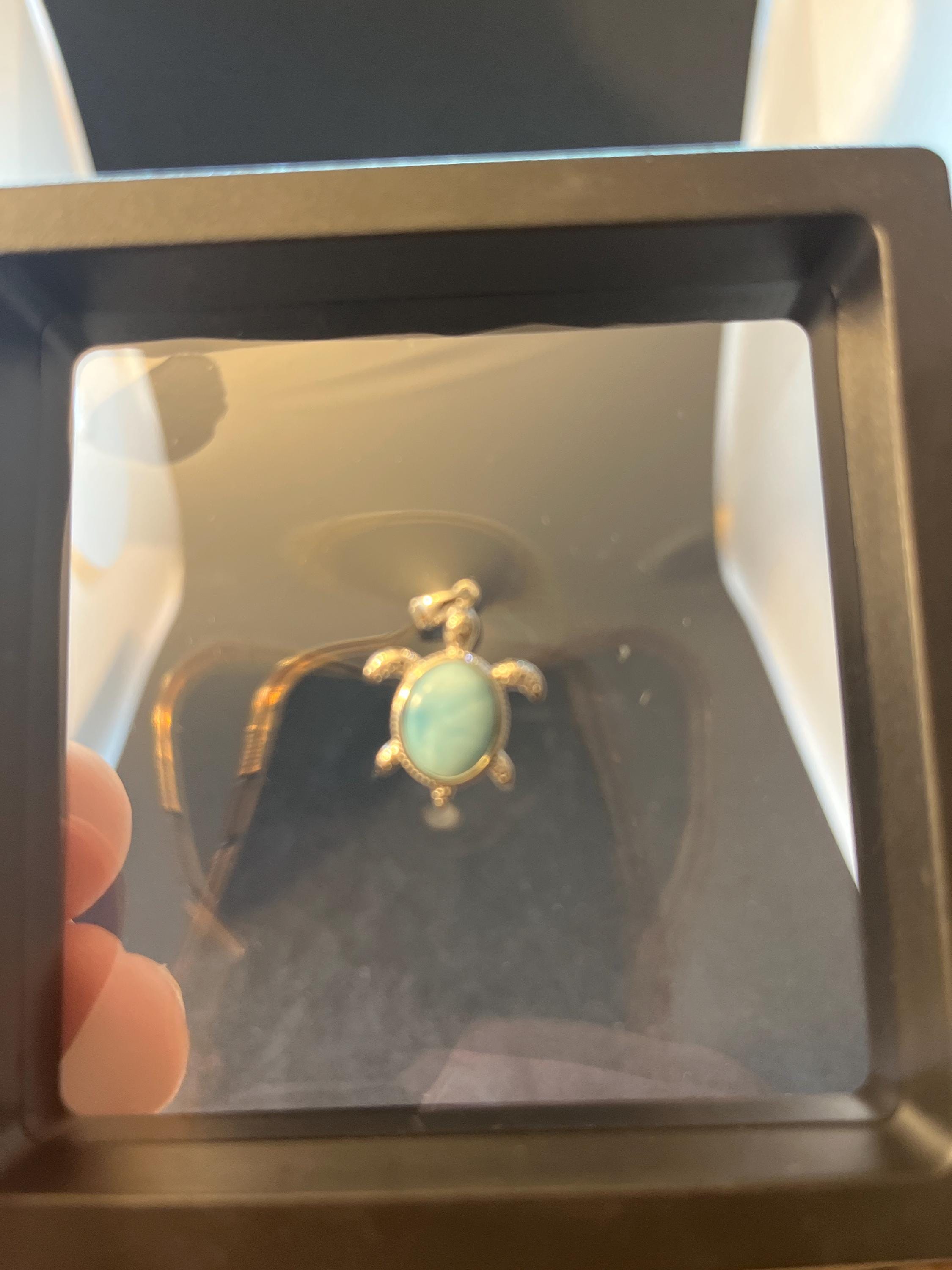 Natural Larimar Turtle Necklace, Sterling Silver Larimar Turtle Pendant ...