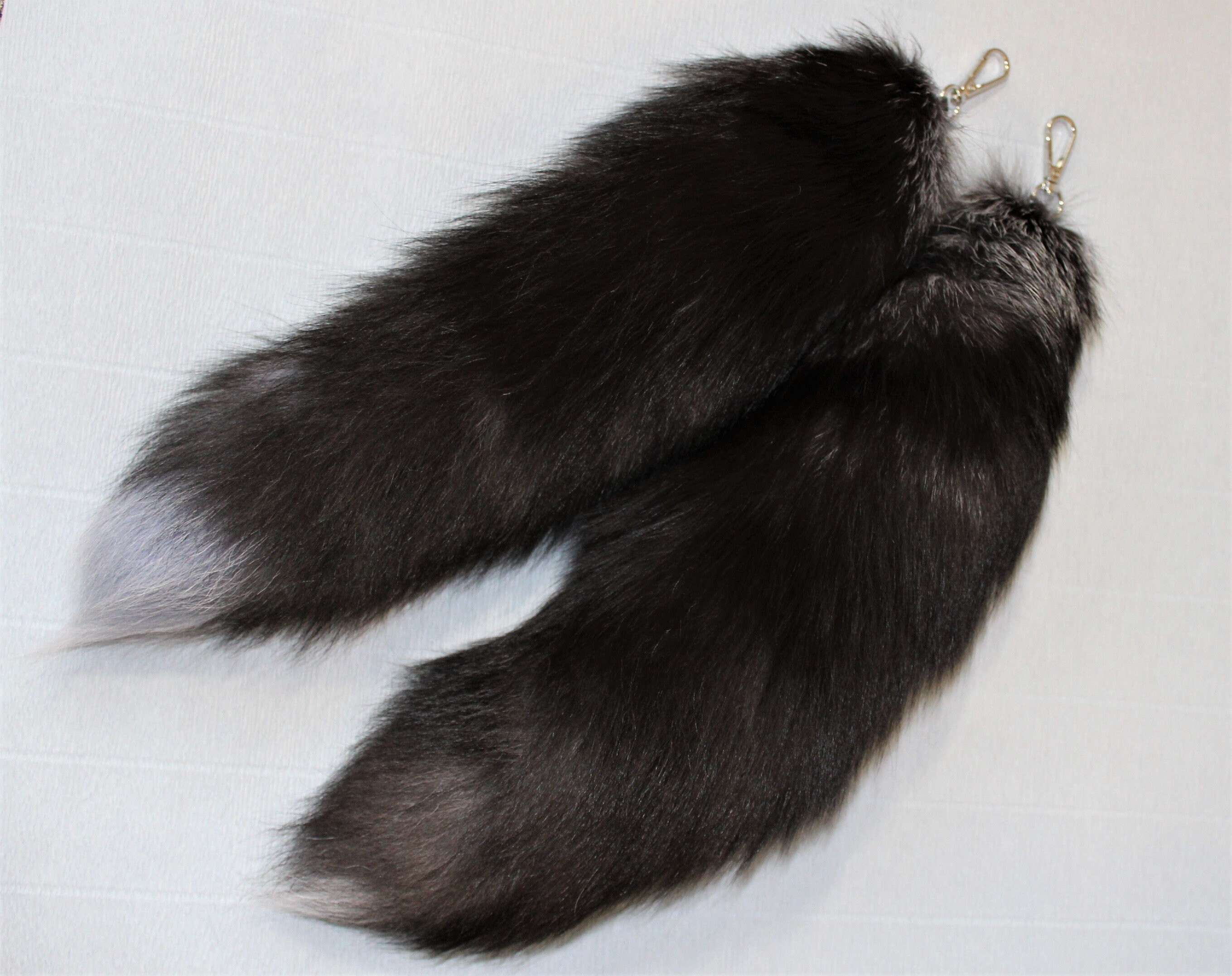 Real fox tail Silver fox tail keychain Real fox furFox | Etsy