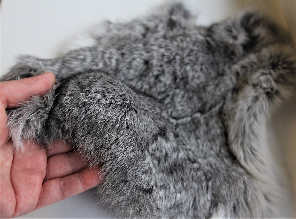 Grey real genuine rabbit fur Skin pelt Tanned rabbit pelt | Etsy