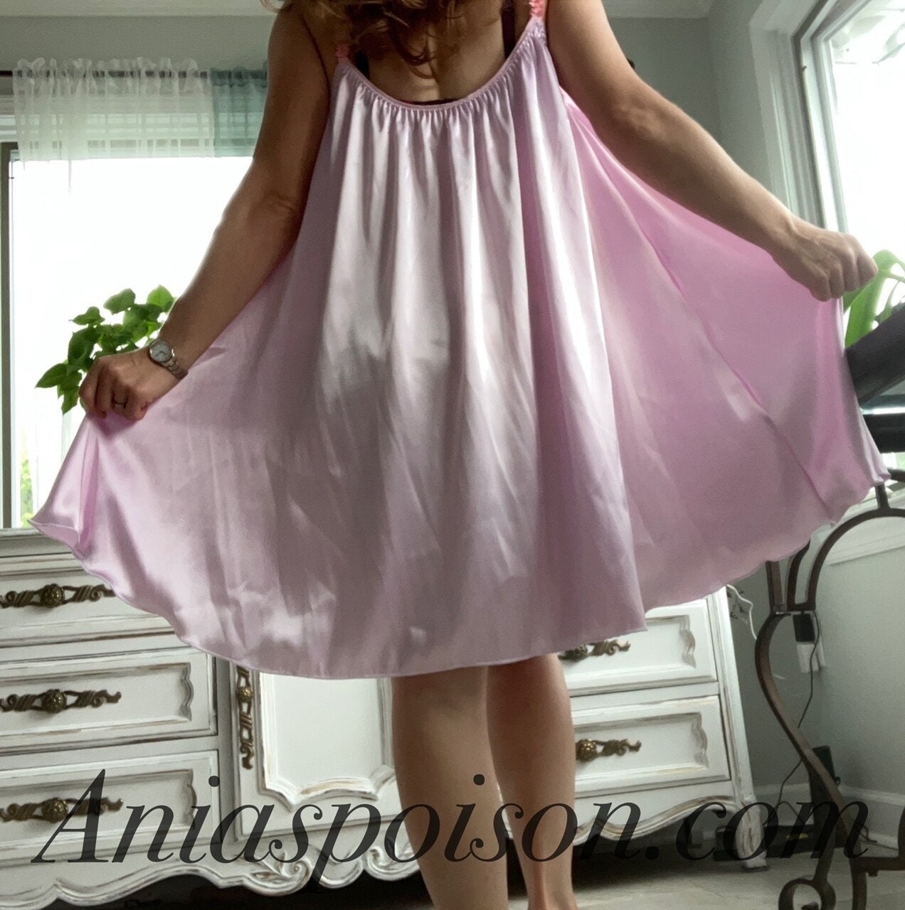 SATIN Silky Nightie LILAC Pink OS Fits Most 50s Vintage Style Peignoir ...