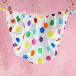 VTG Style Joe Boxer Like Ladies Shiny High Gloss Satin White POLKA DOT ...