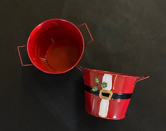 2 Pack Mini Metal Holiday Christmas Santa Buckets Tins With Handles - Etsy