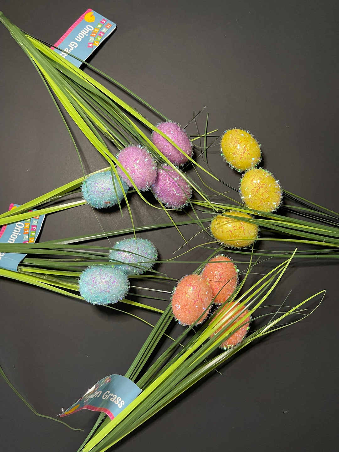 Easter Artificial Onion Grass Stem With Tinsel Confetti Eggs - Etsy