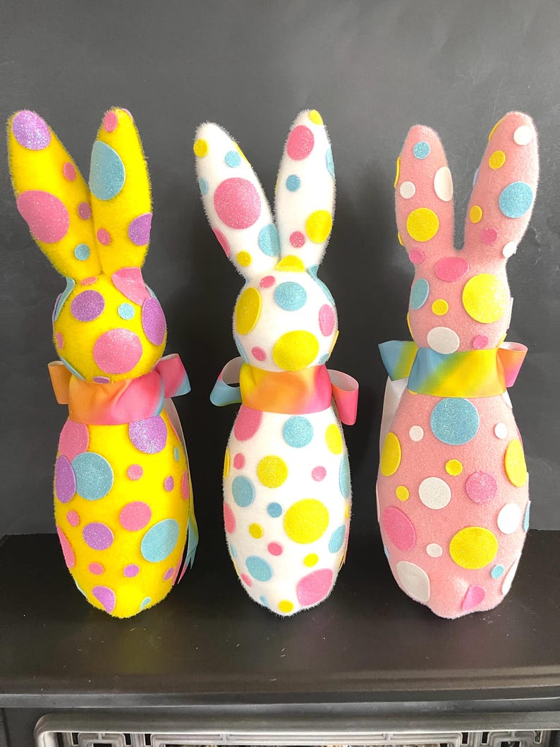 Easter Polka Dot Flocked Bunny Rabbit Decor - Etsy