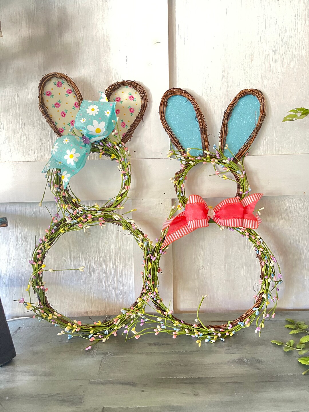 Spring Easter Grapevine and Garland Bunny Rabbit Wreaths - Etsy