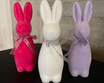 Large Flocked Bunny, Flocked Bunny With Bow and Flowers, Easter Front ...
