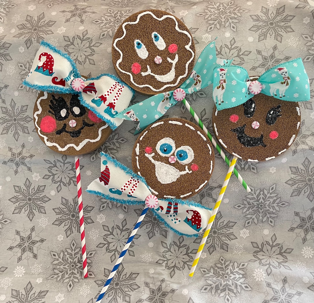 Set of 4 Gingerbread Face Lollipop Picks - Etsy