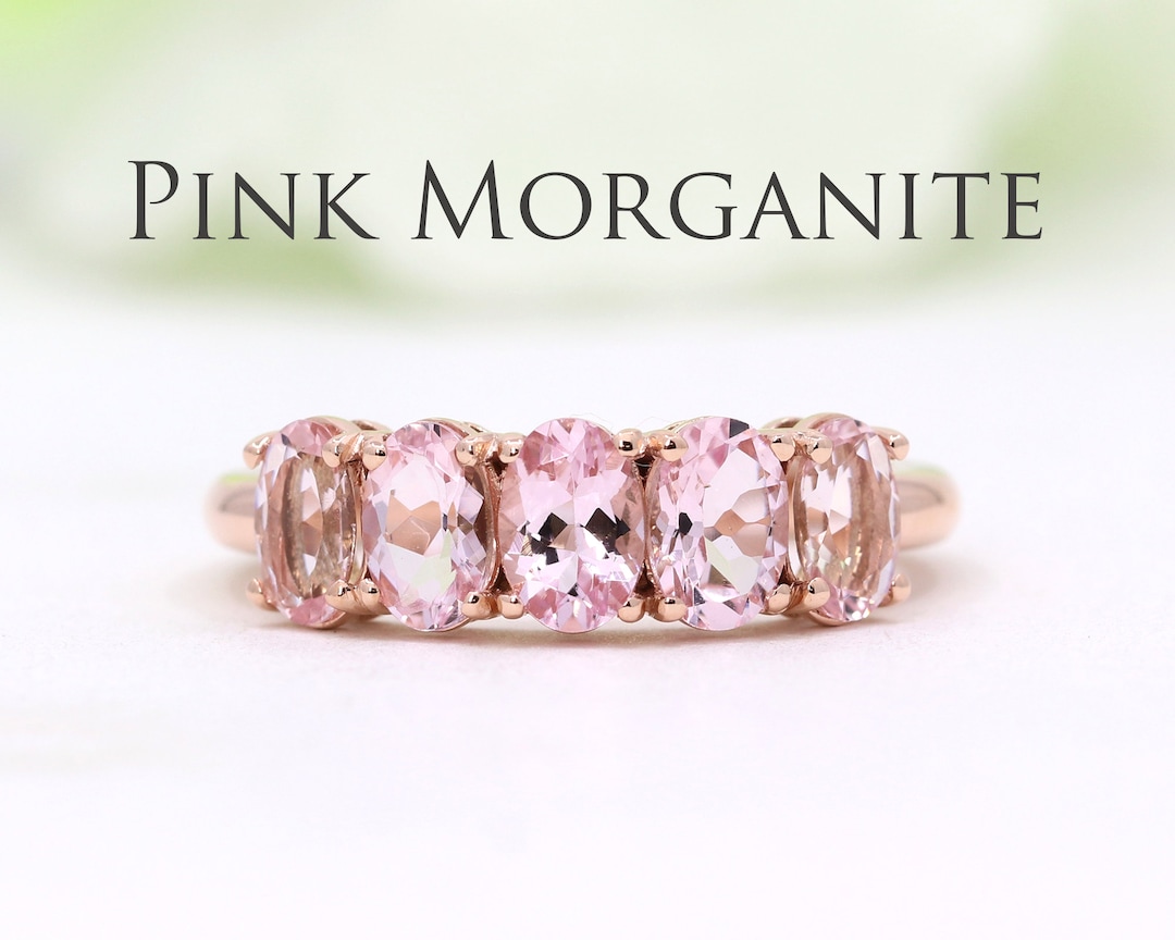 14K 5 Pink Morganite Wedding Band / Oval Morganite Ring / Engagement ...
