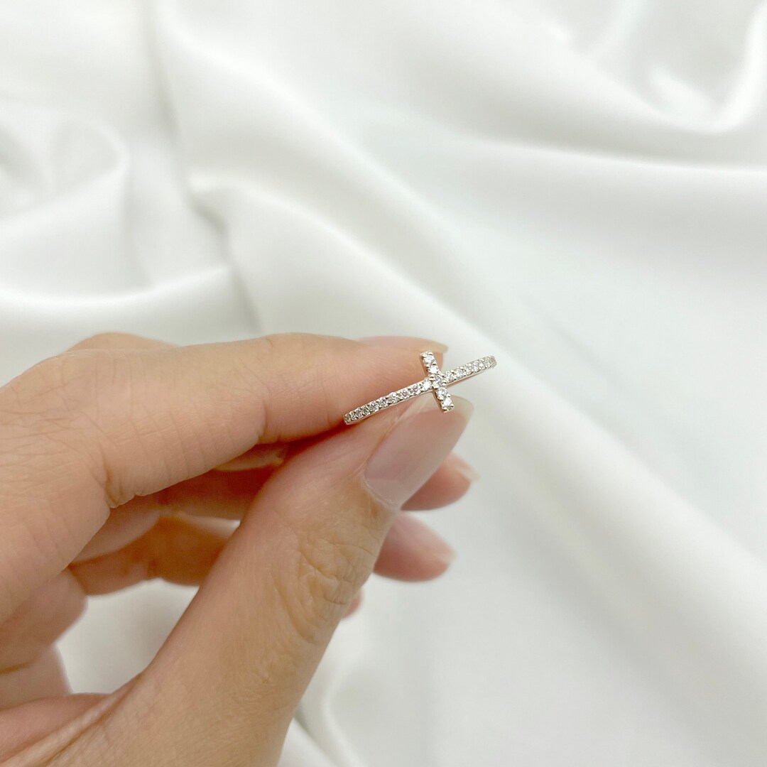 14K Diamond Cross Band / Diamond Ring / Cross Ring / Wedding Band ...