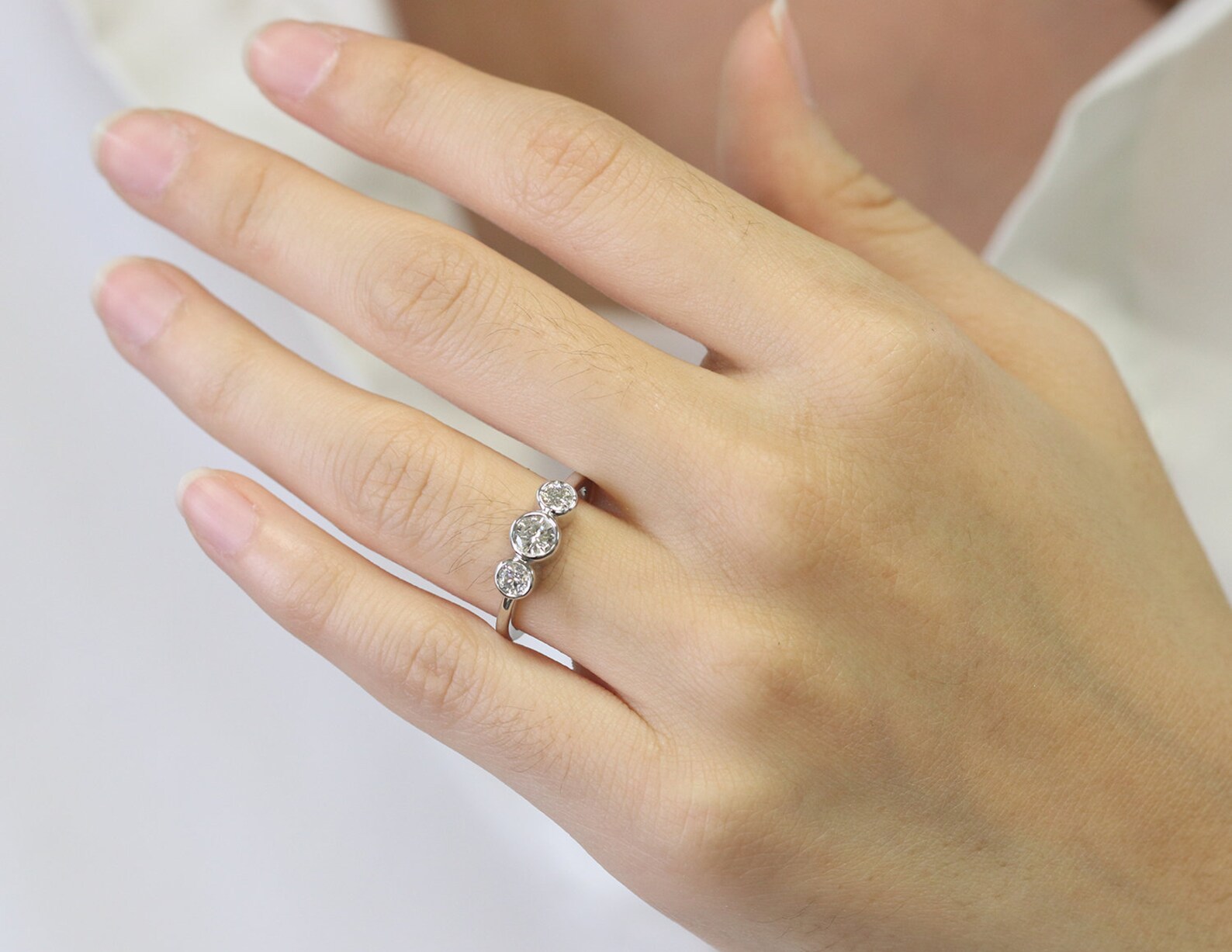 14K 3 Diamond Bezel Engagement Ring / Diamond Wedding Ring / - Etsy