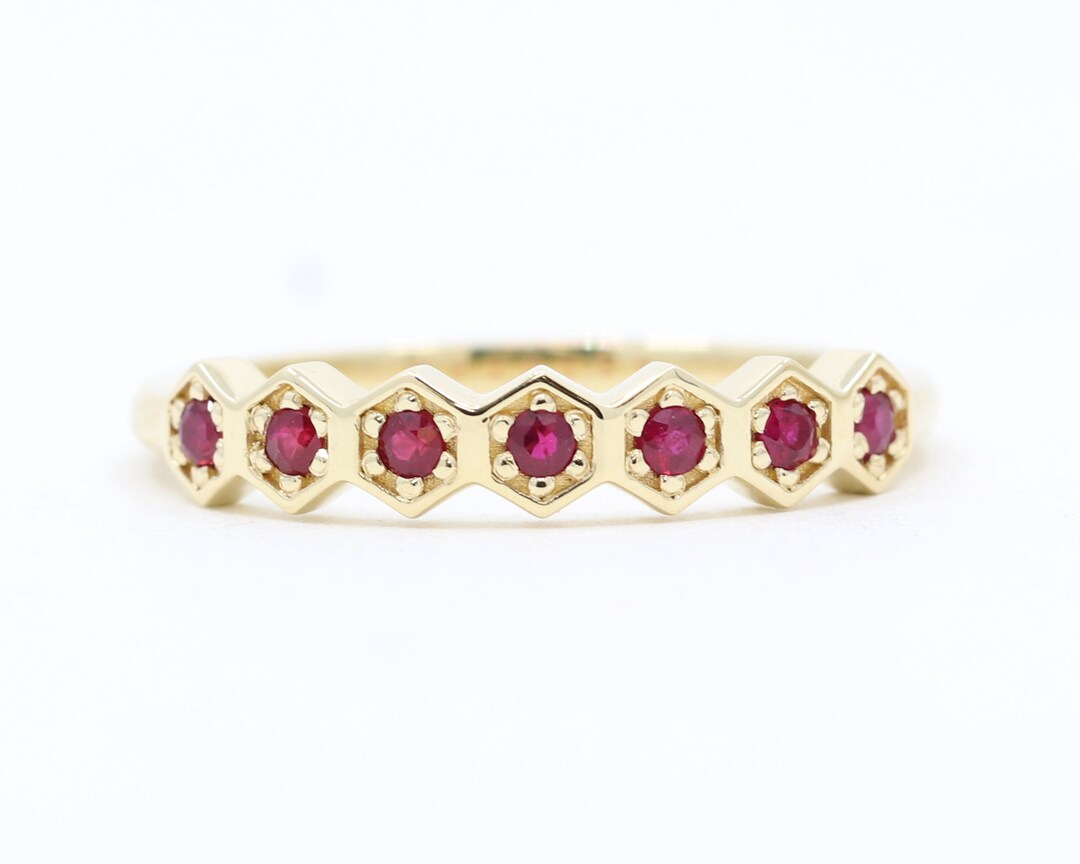 14K Ruby Hexagon Band / Natural Ruby Ring / Hexagon Band / - Etsy