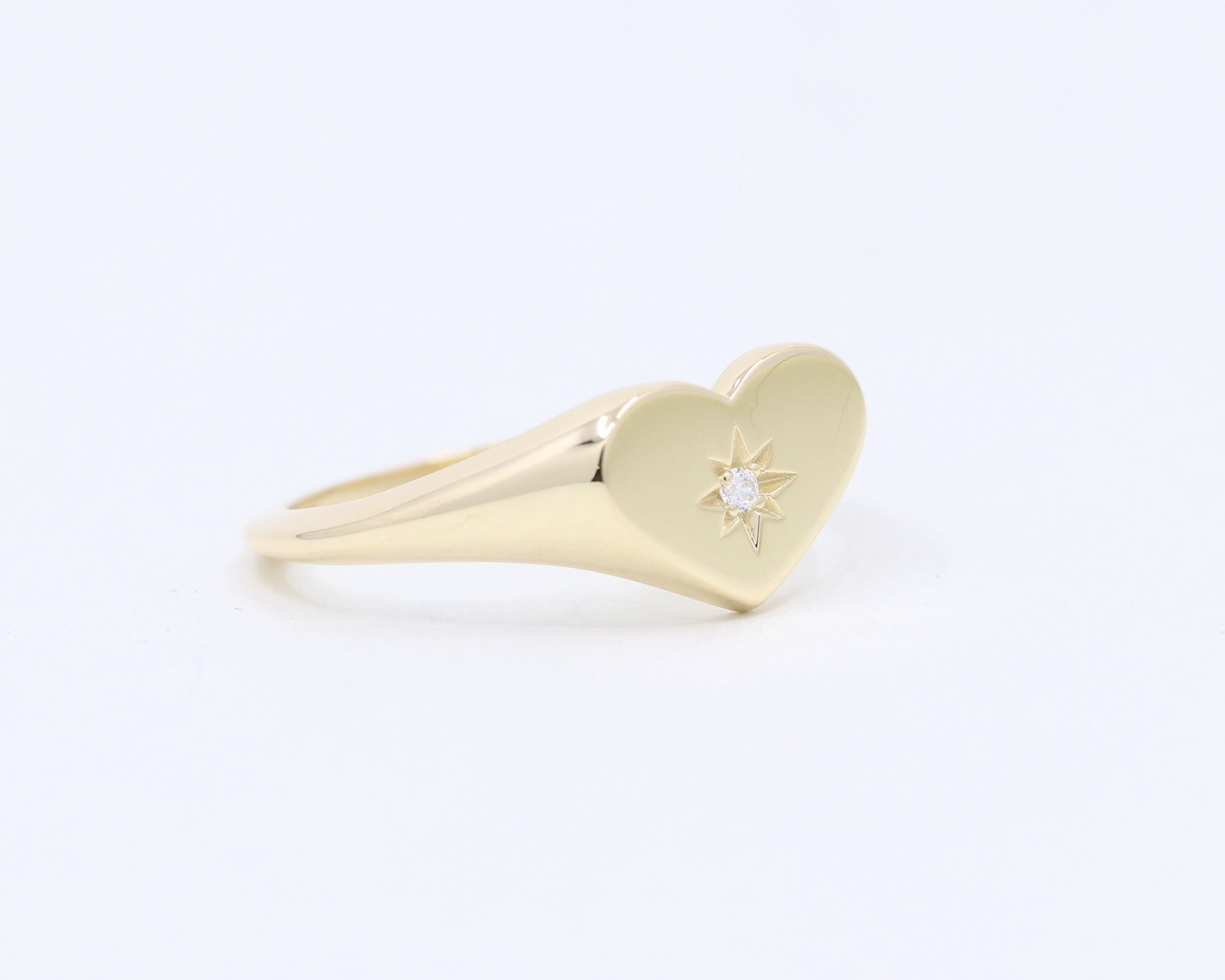 14K Diamond Heart Signet Band / Diamond Ring / Signet Ring / - Etsy