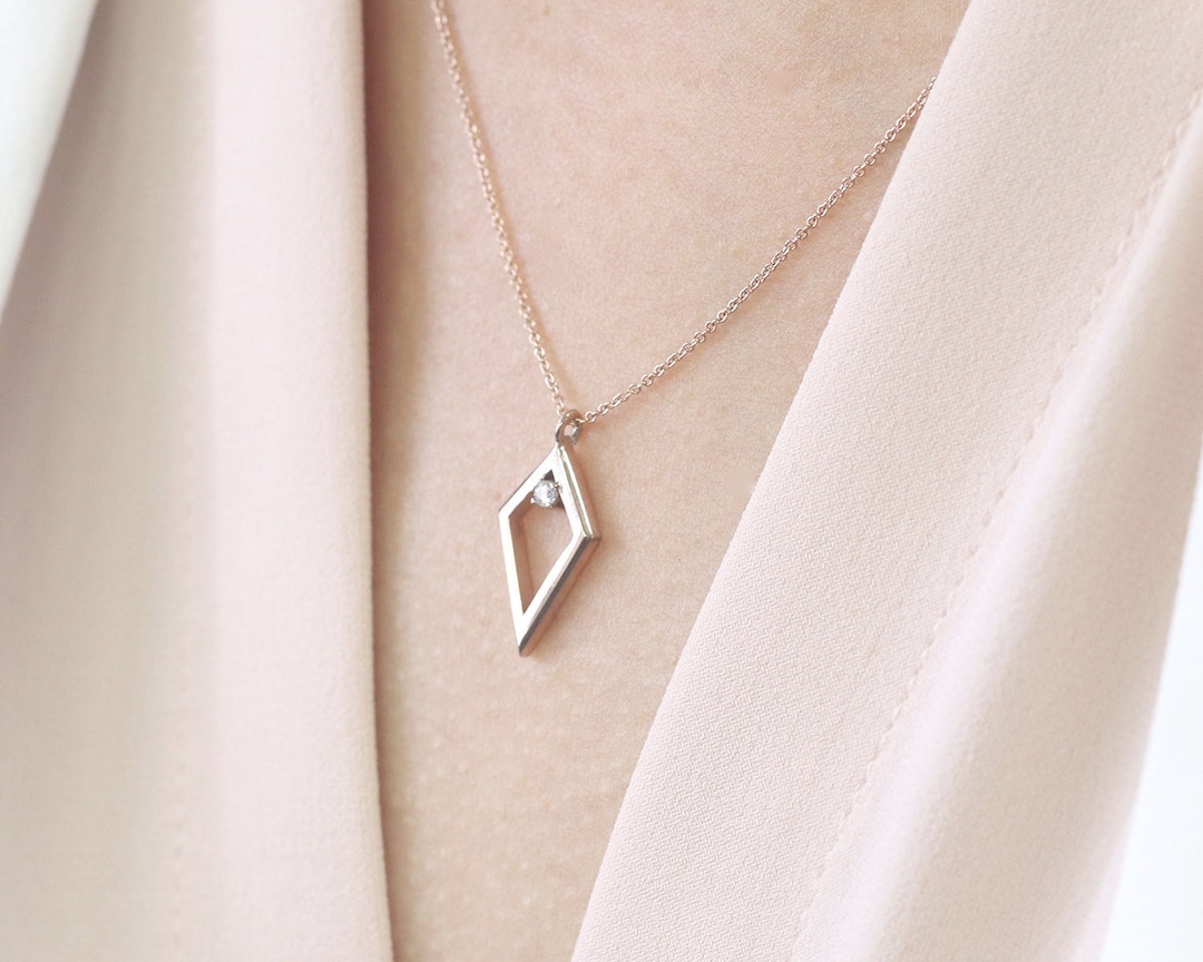 14K Diamond Rhombus Necklace / Diamond Necklace / Rhombus Necklace ...