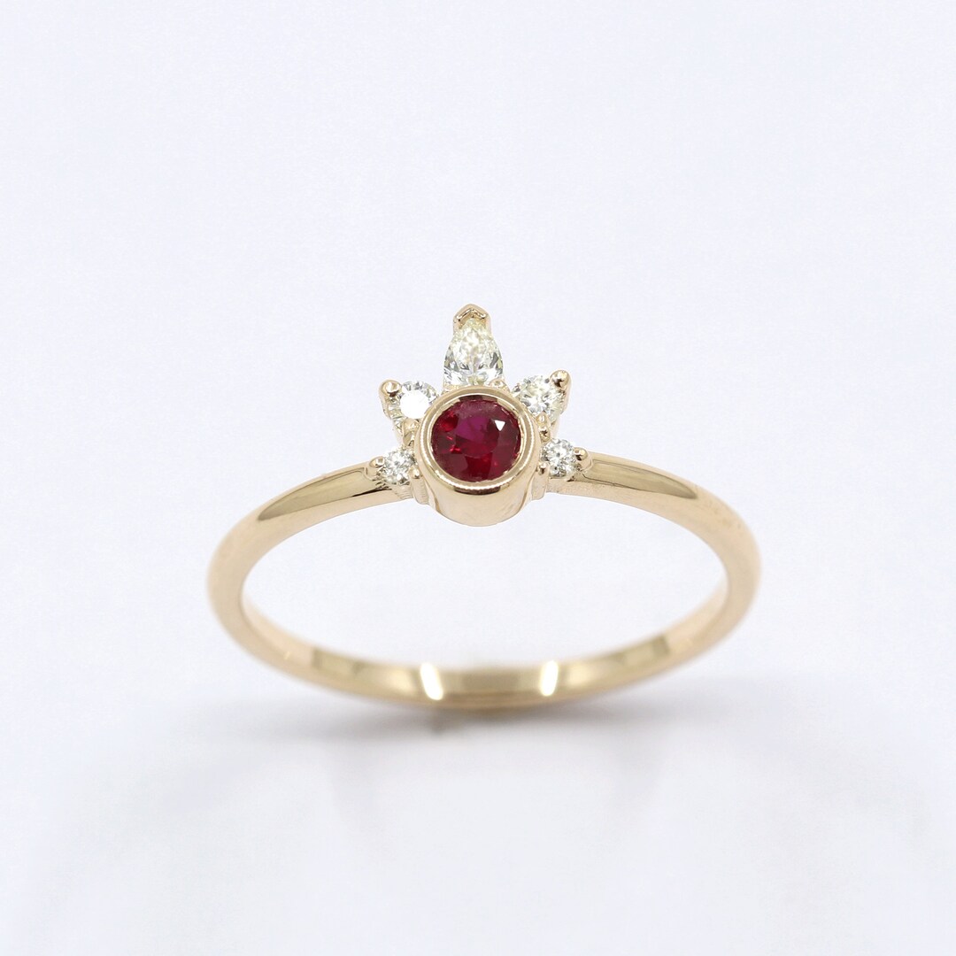 14K Ruby Bezel Diamond Engagement Ring / Ruby Bezel Ring / Simple ...