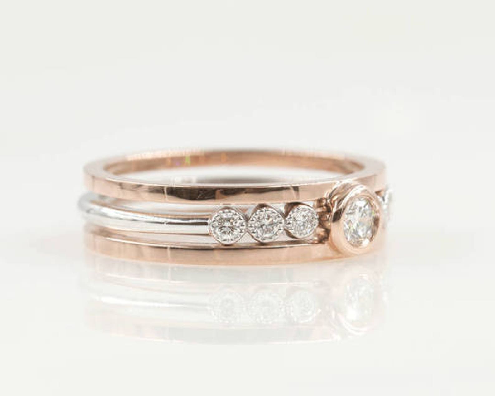 Unique Bridal Two Piece Ring Set.diamond Engagement | Etsy