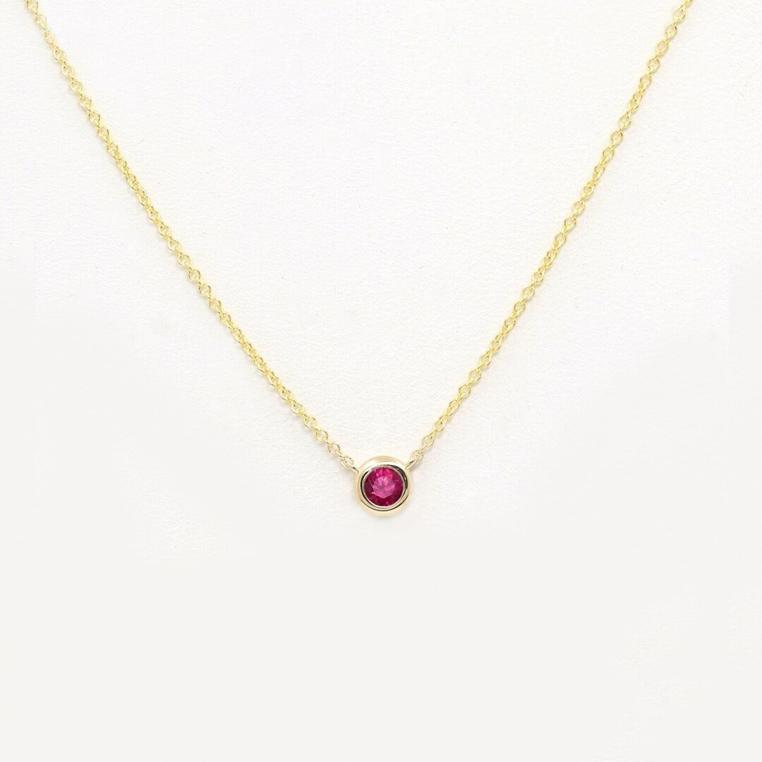 14K Ruby Bezel Tiny Necklace / Ruby Necklace / Bezel Necklace / Ruby ...