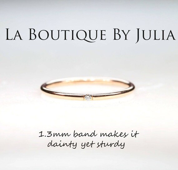 14K 1 Diamond Simple Band / Diamond Ring / 1.3mm Plain Band / - Etsy