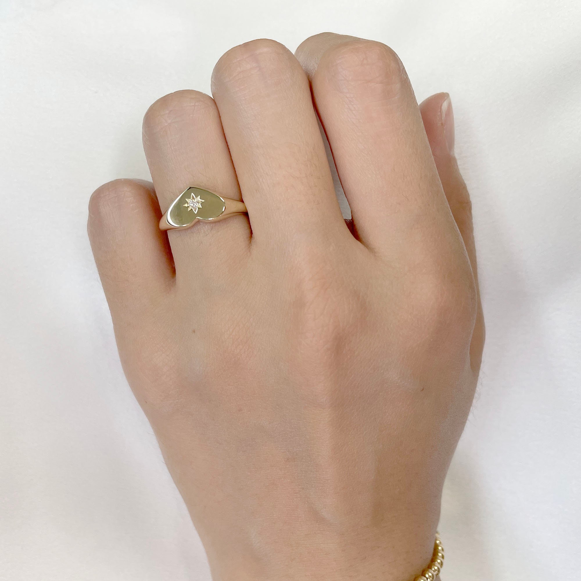 14K Diamond Heart Signet Band / Diamond Ring / Signet Ring / - Etsy