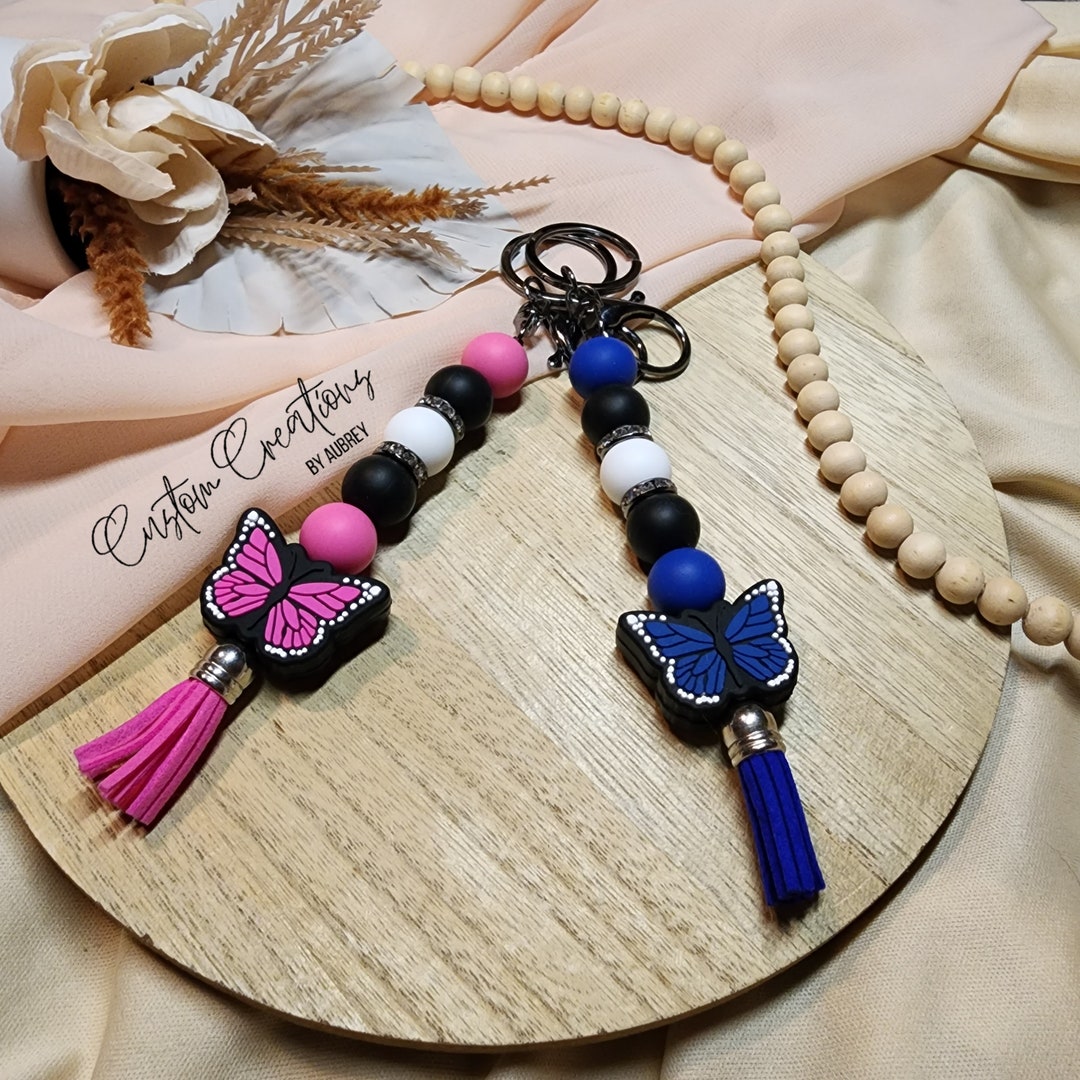 Butterfly Silicone Keychain-silicone Bead Keychain-butterfly Keychain ...
