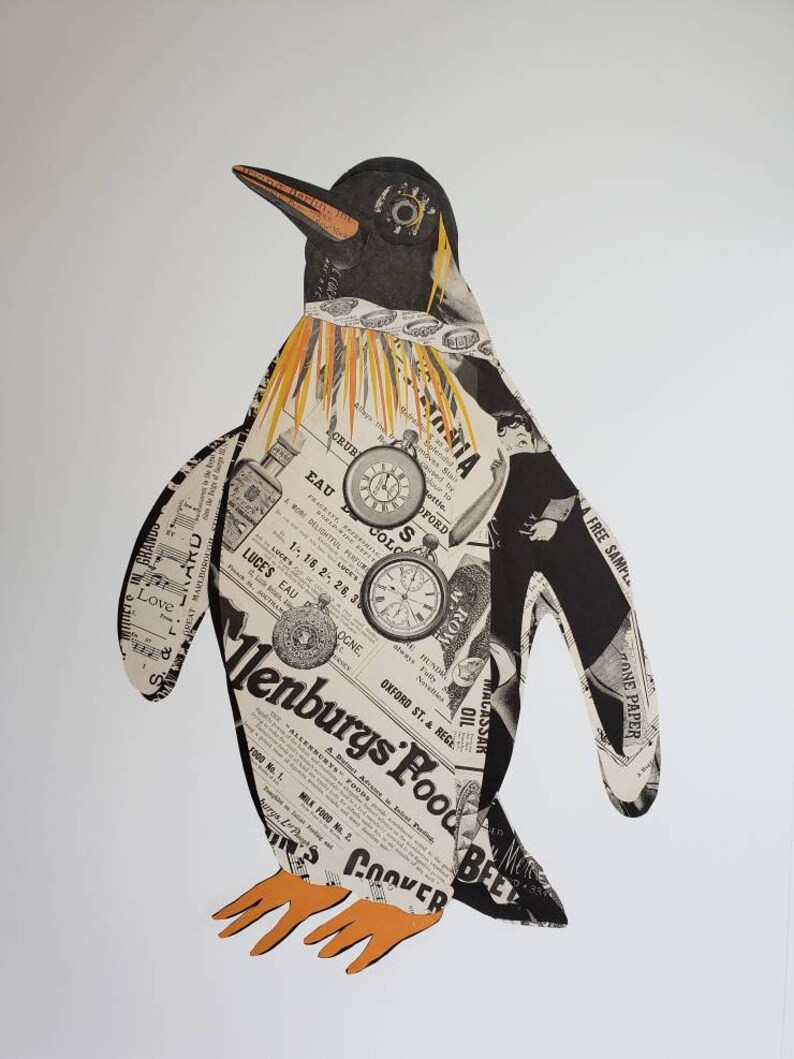 EMPEROR PENGUIN Collage ArtGiclee PrintBlack White British | Etsy